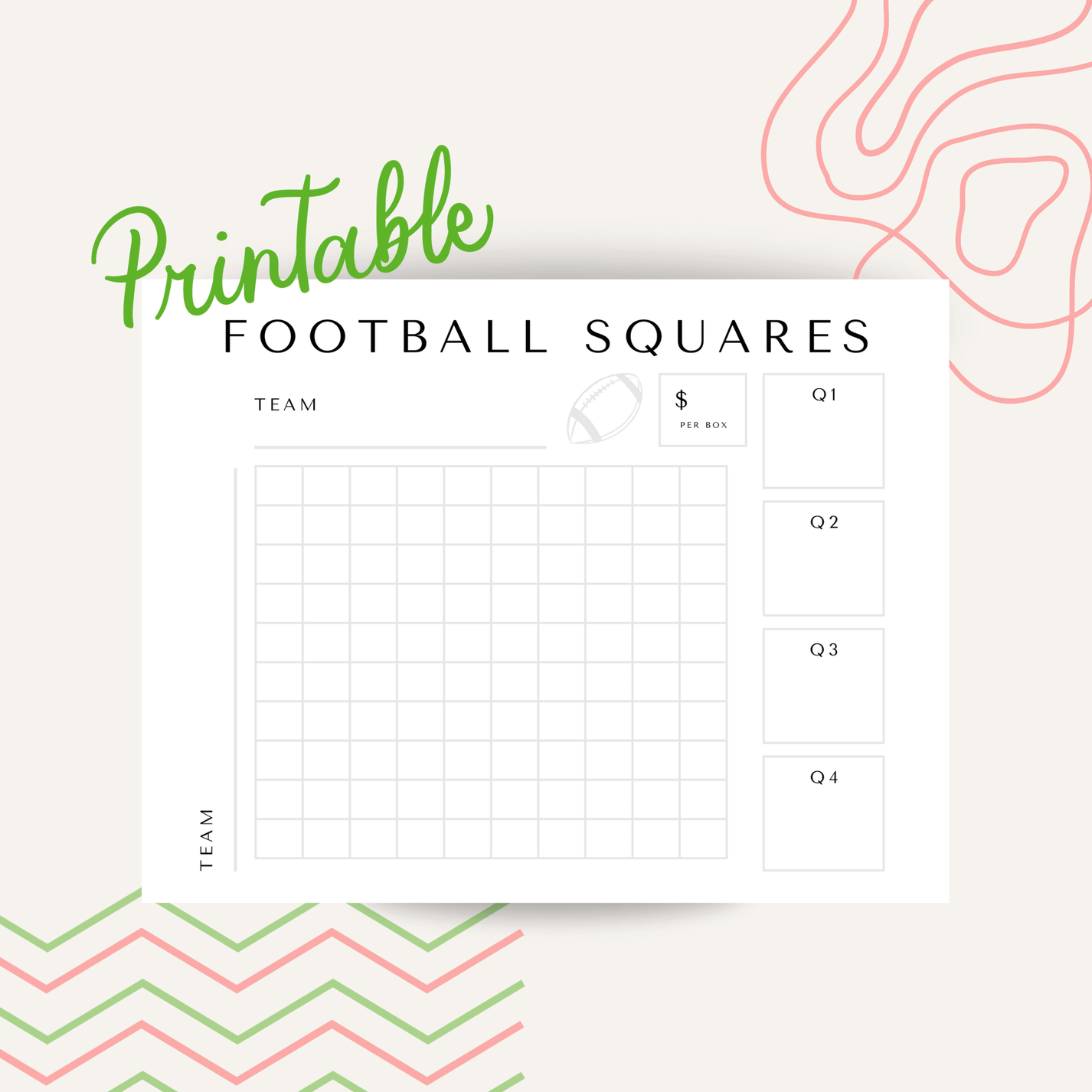 Football Squares Printable – HobbyScool